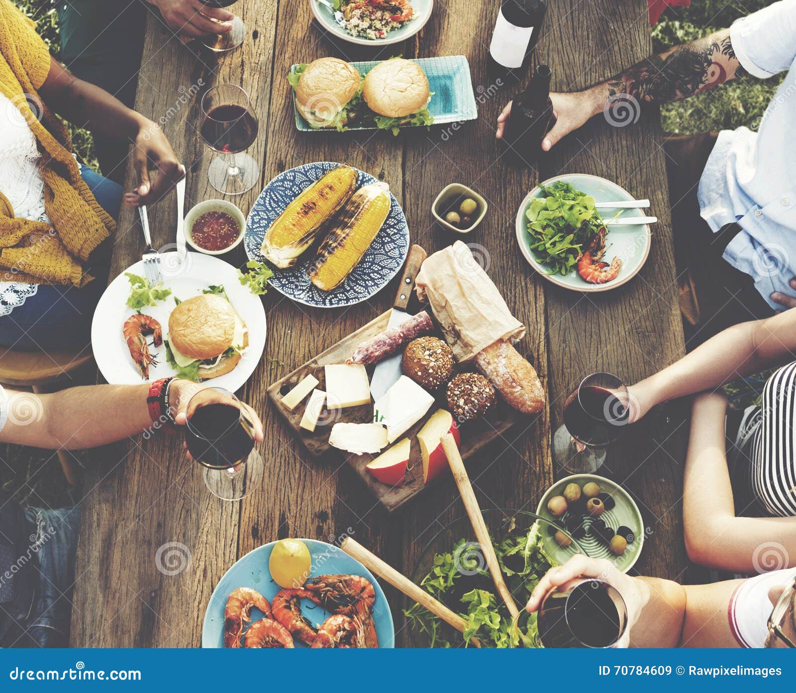 Diverse People Luncheon Outdoors Food Concept Stock Image - Image of ...