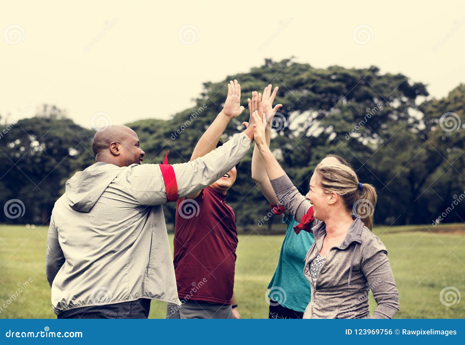 Diverse People Making a High Five Stock Photo - Image of asian ...