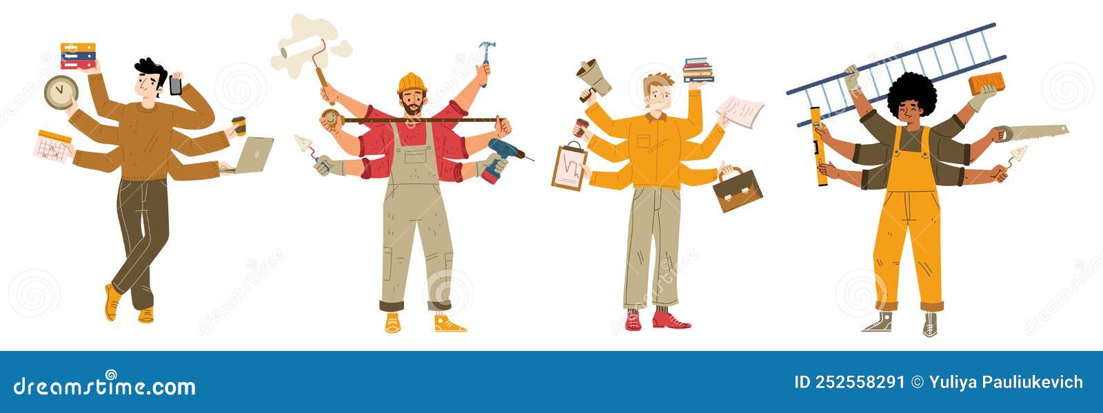 Handyman With Many Arms Holding Different Instruments For Fixing And ...