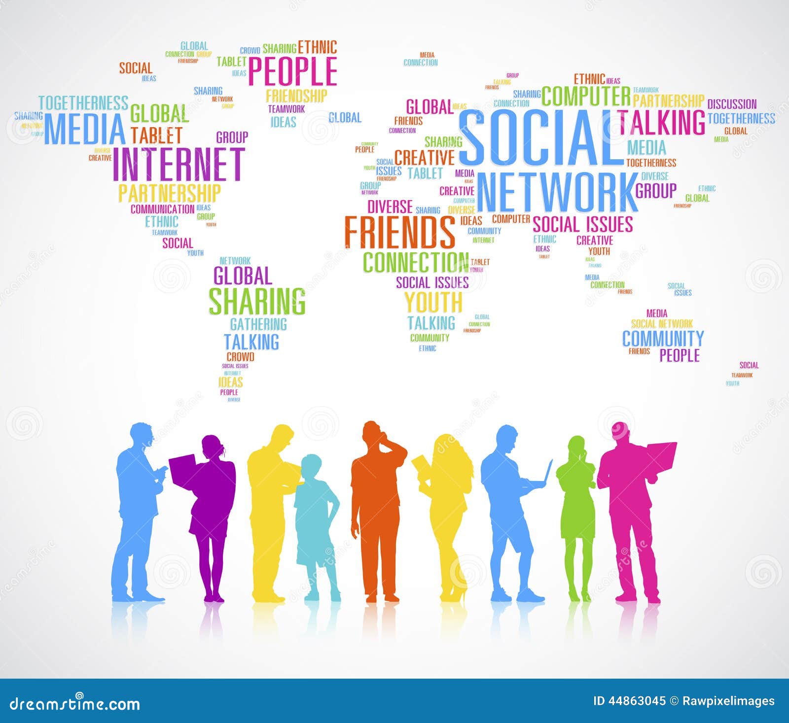 Diverse People S Colorful Silhouettes Global Communication Stock ...