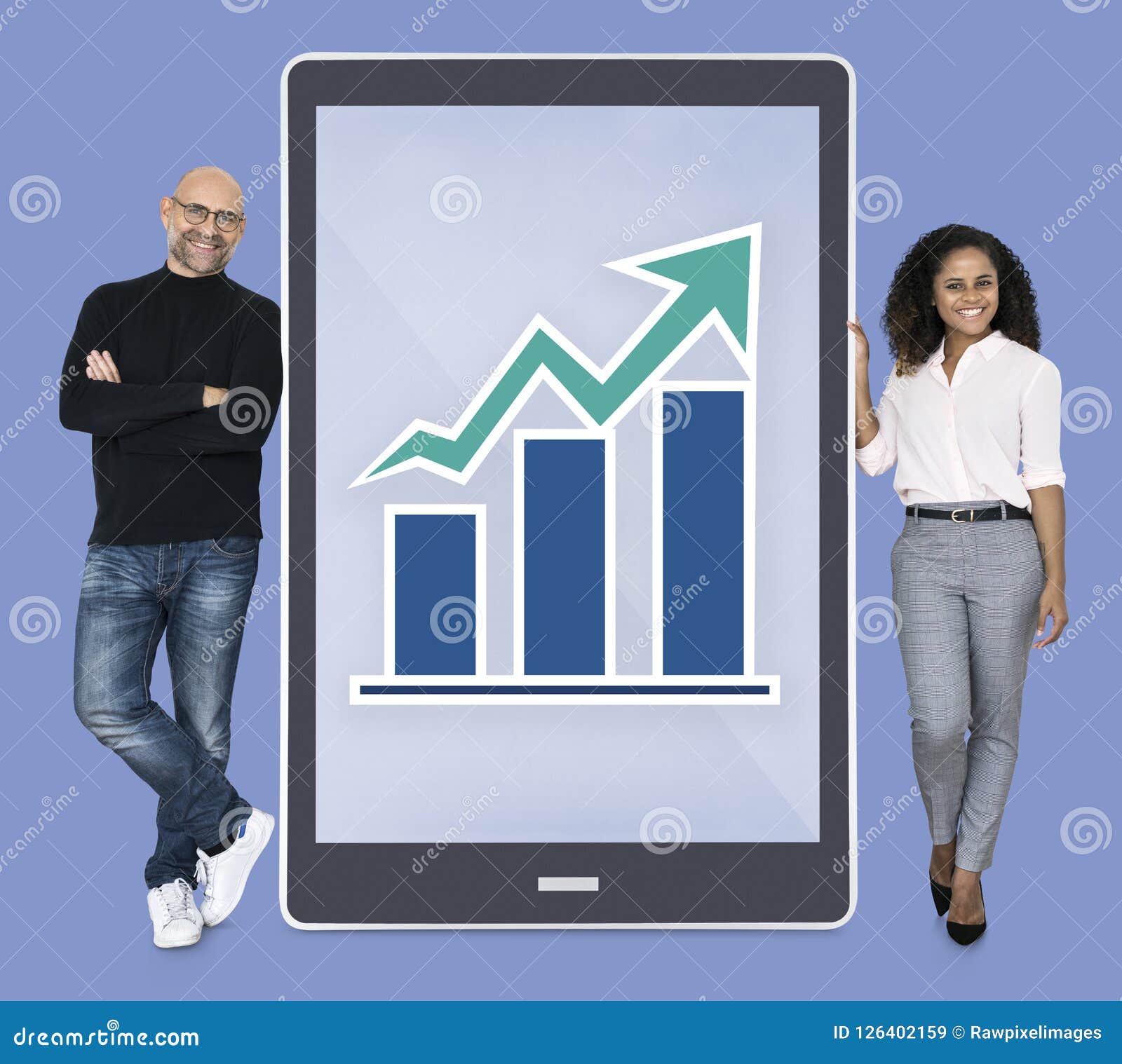Diverse People Showing Bar Graph on a Tablet Stock Image - Image of ...