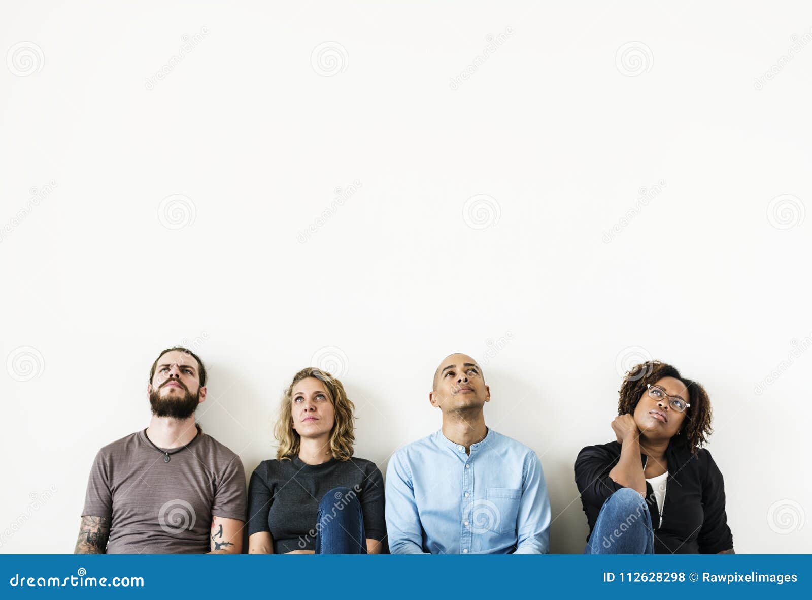 Diverse People Sitting with Thoughtful Face Expression Stock Photo ...
