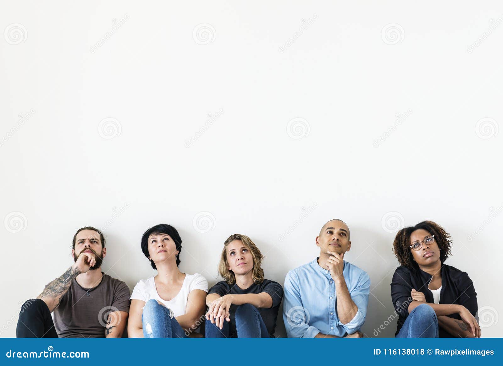 Diverse People Sitting with Thoughtful Face Expression Stock Photo ...