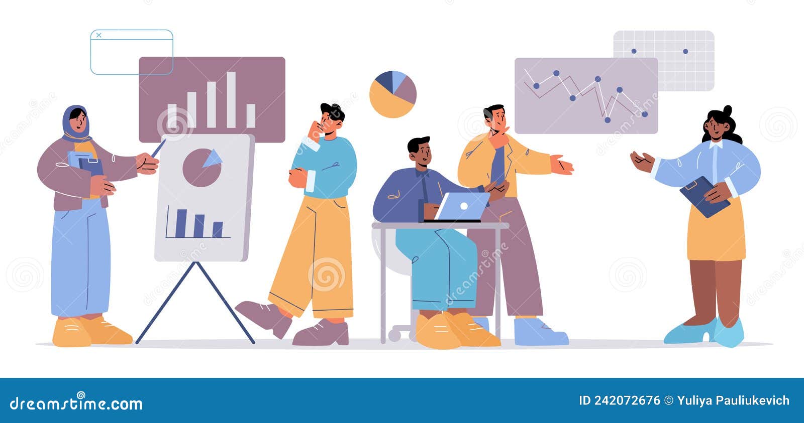 Diverse People Team Work with Analytic Data Stock Vector - Illustration ...