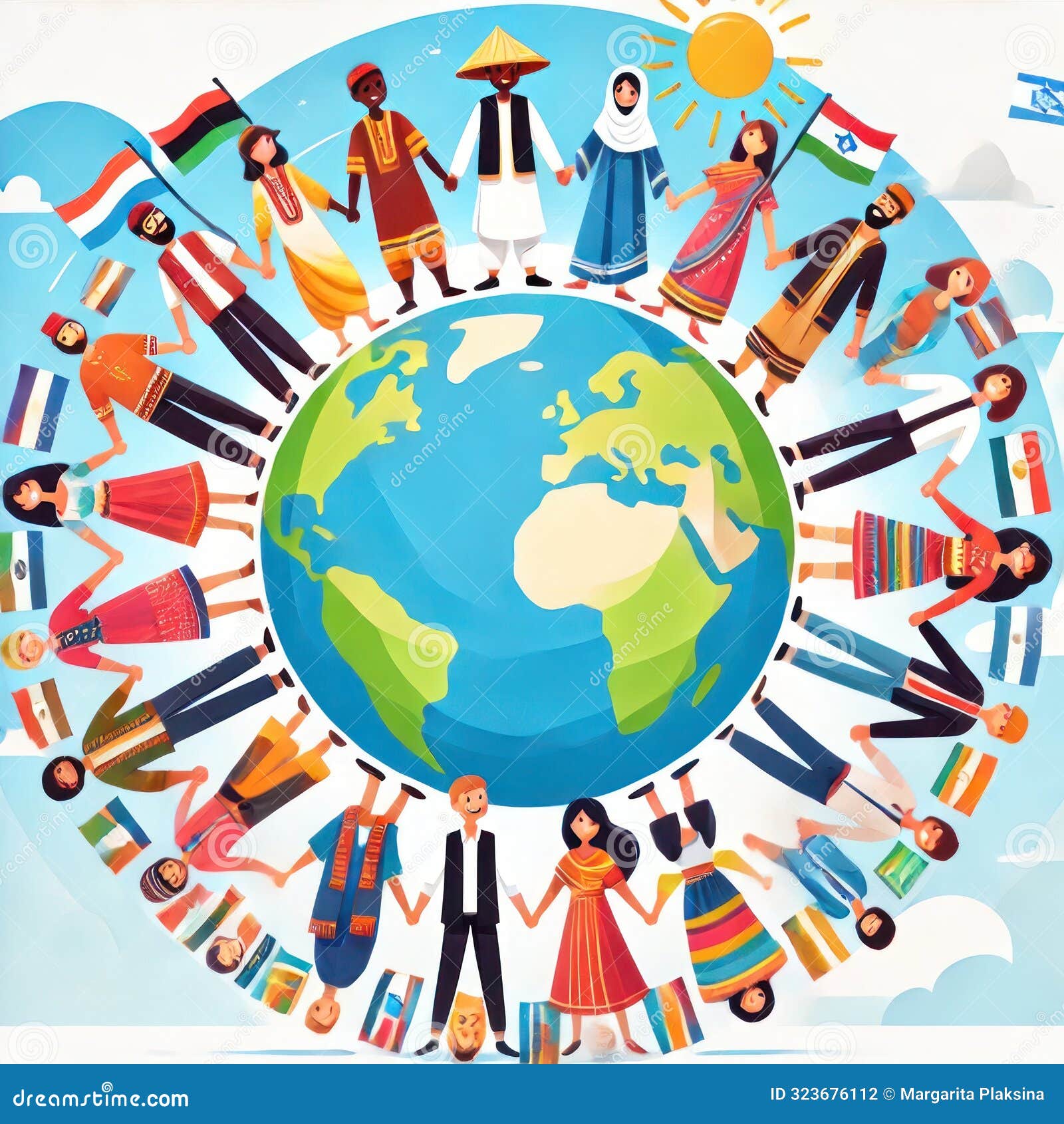 Diverse People in Traditional Attire Holding Hands Around the Globe ... Diverse People in Traditional Attire Holding Hands Around the Globe ...
