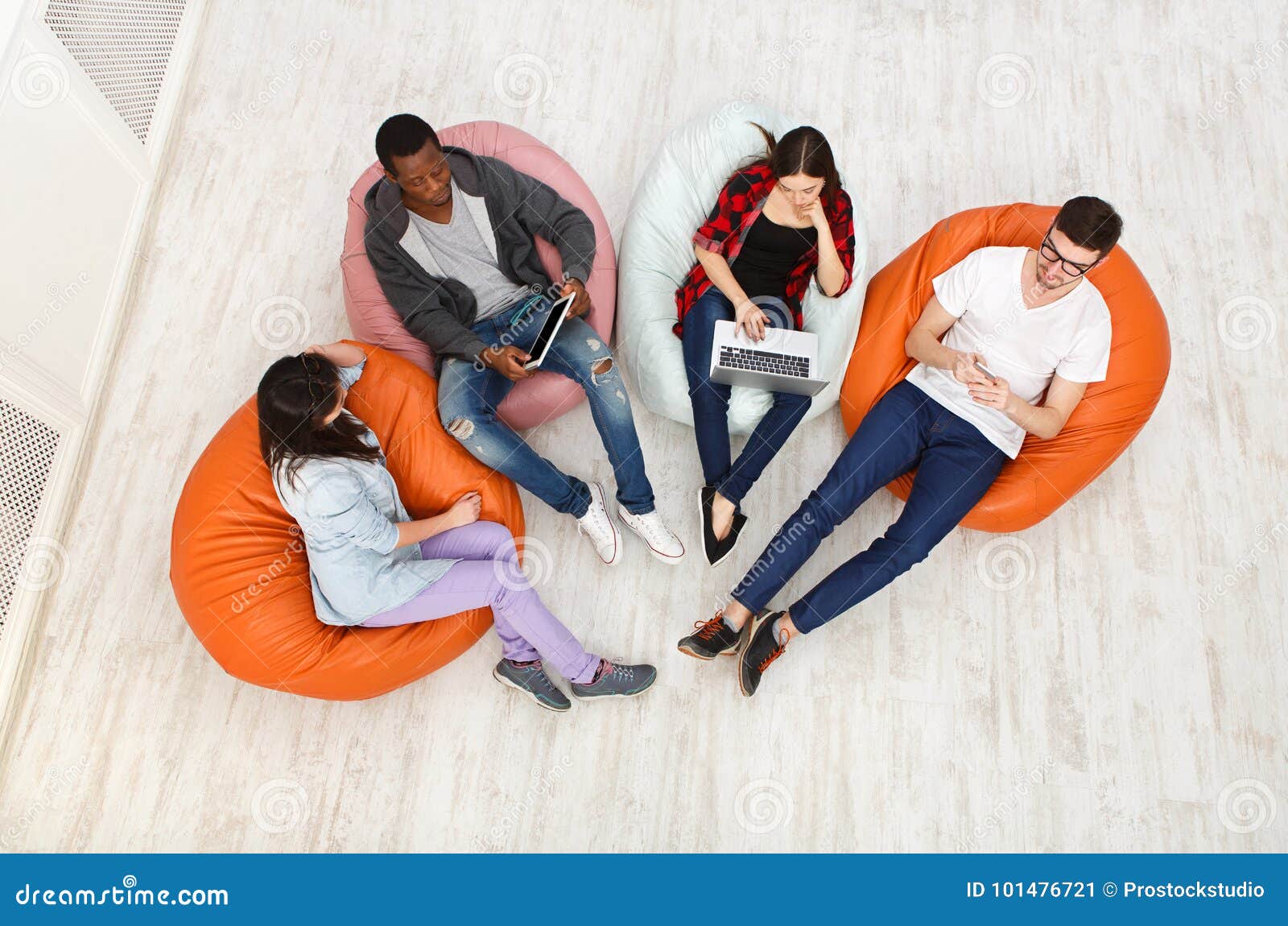 Diverse People Using Gadgets, Top View Stock Image - Image of sitting ...