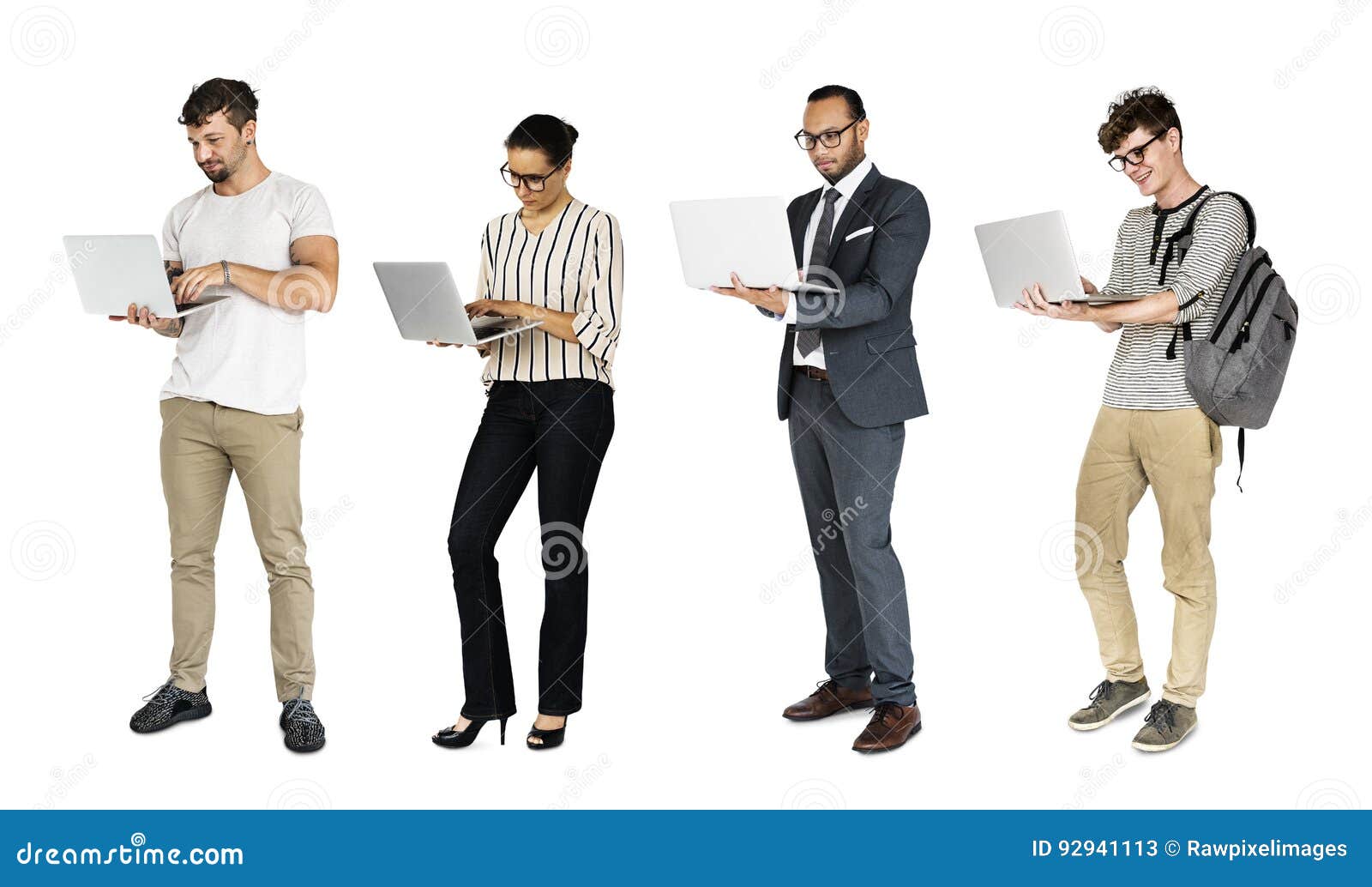 Diverse of People Using Laptop Notebook Studio Isolated Stock Image ...