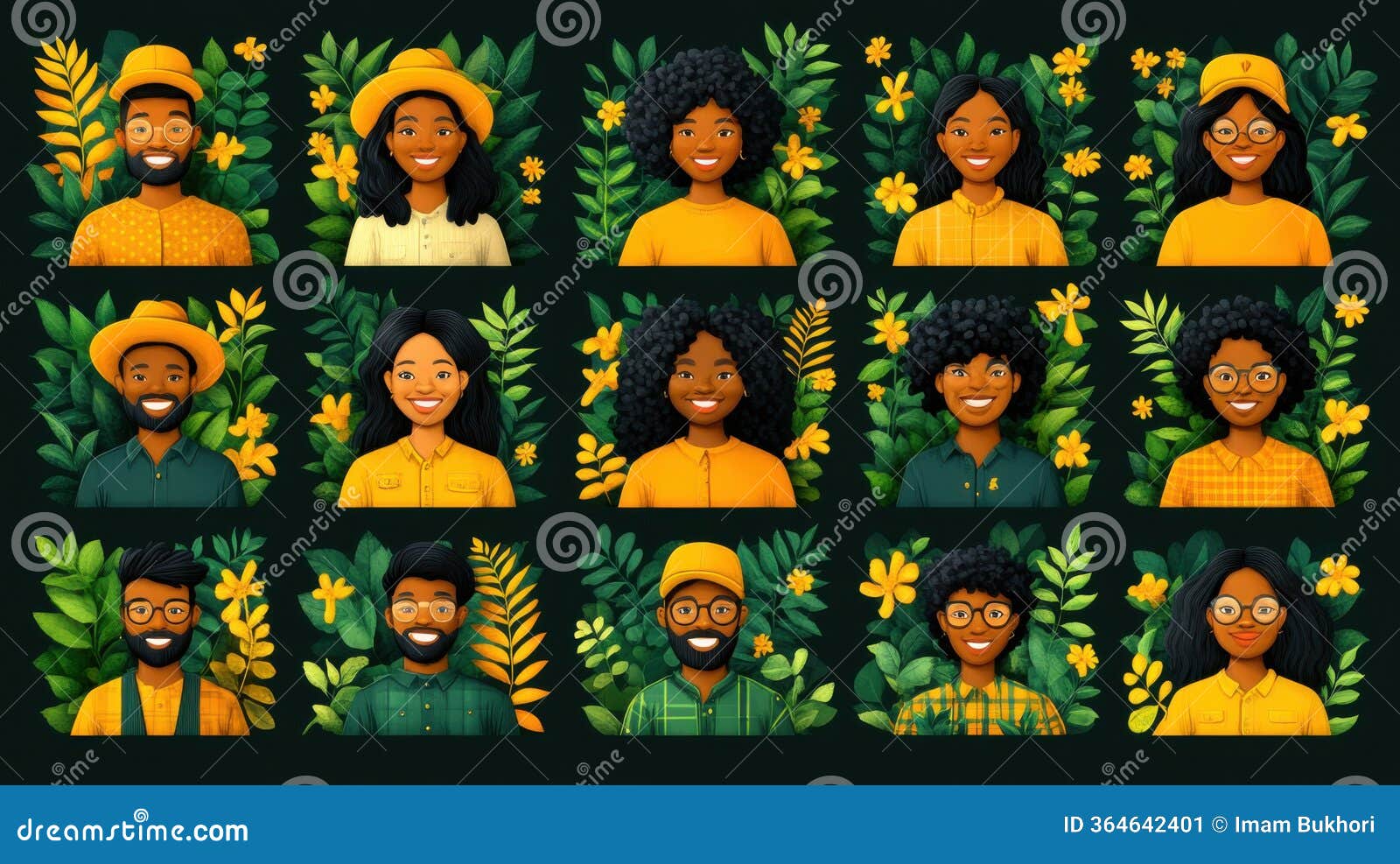 Diverse Pixel Art Portraits With Floral Backgrounds Royalty-Free Stock ...