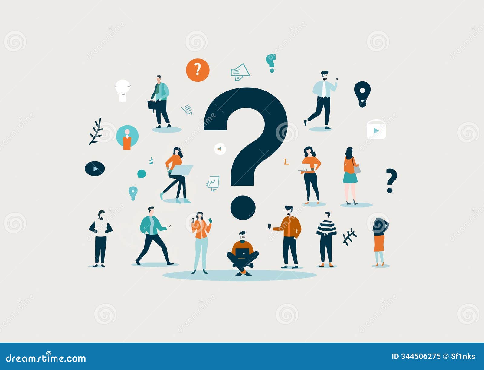 Diverse Professionals Around Large Question Mark with Creative Thinking ...