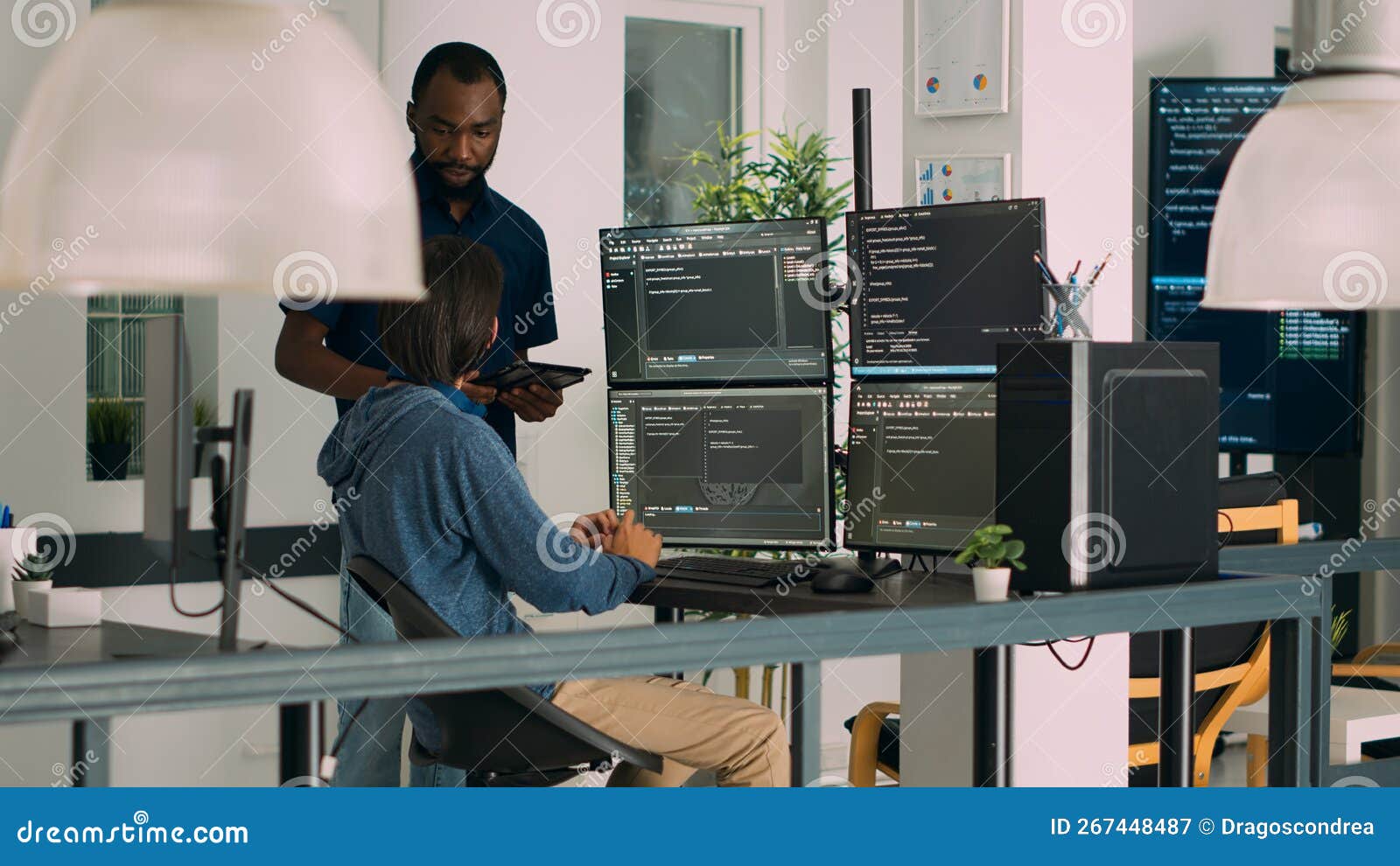 Diverse Programmers Collaborating On Coding Project Compiling Algorithm Stock Image Image Of