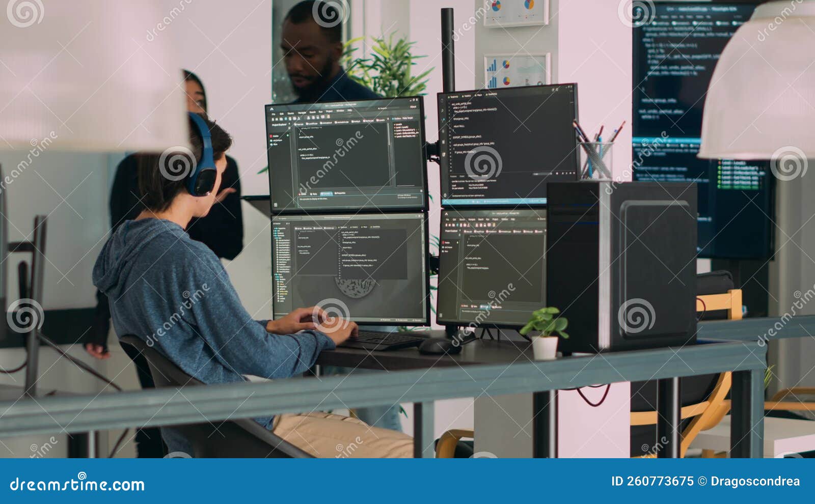 Diverse Programmers Collaborating On Coding Project Compiling Algorithm Stock Video Video Of 0552
