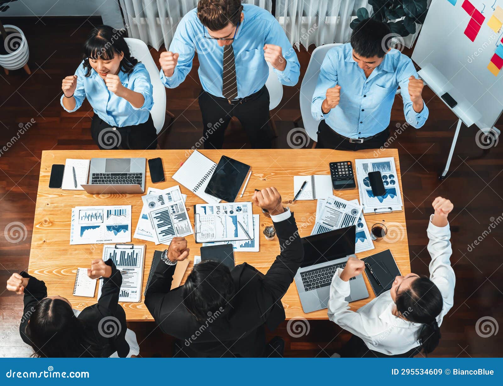 Diverse Race Office Worker Celebrate after Made Progress. Meticulous ...