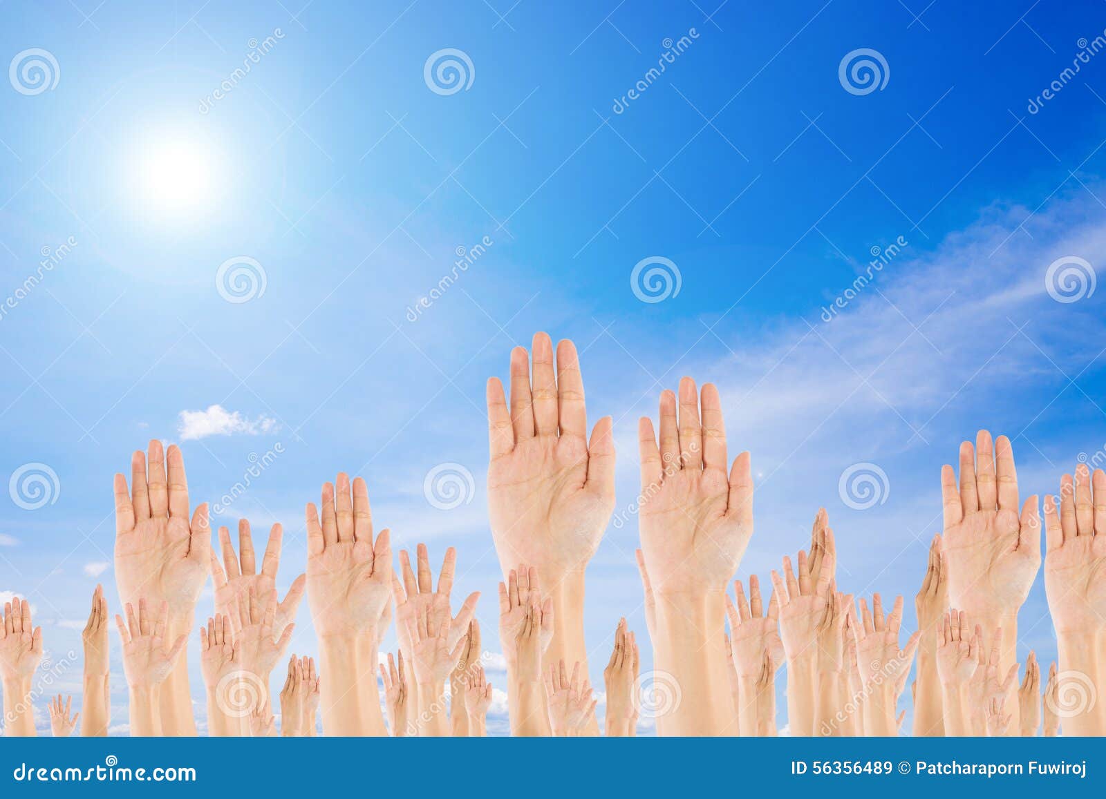 Diverse Raised Hands on Sky Background Stock Image - Image of arms ...