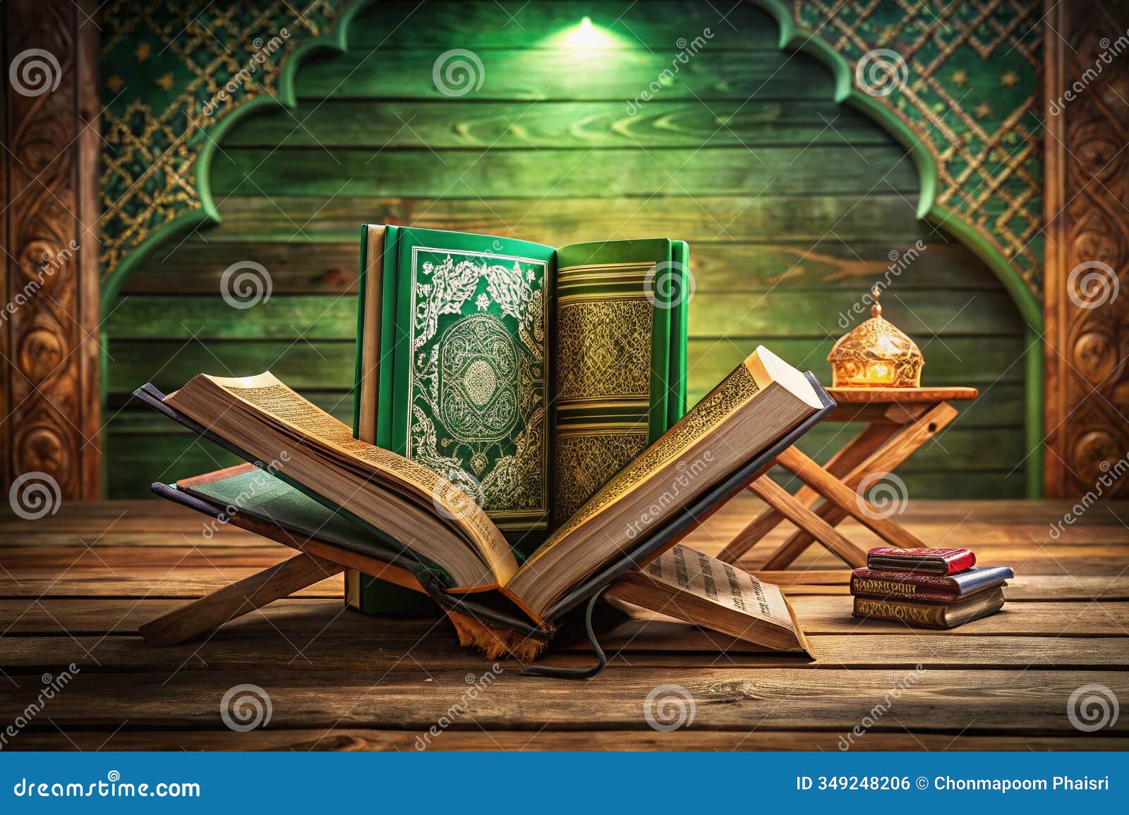 Diverse Religious Texts on a Wooden Platform a Visual Celebration of ...