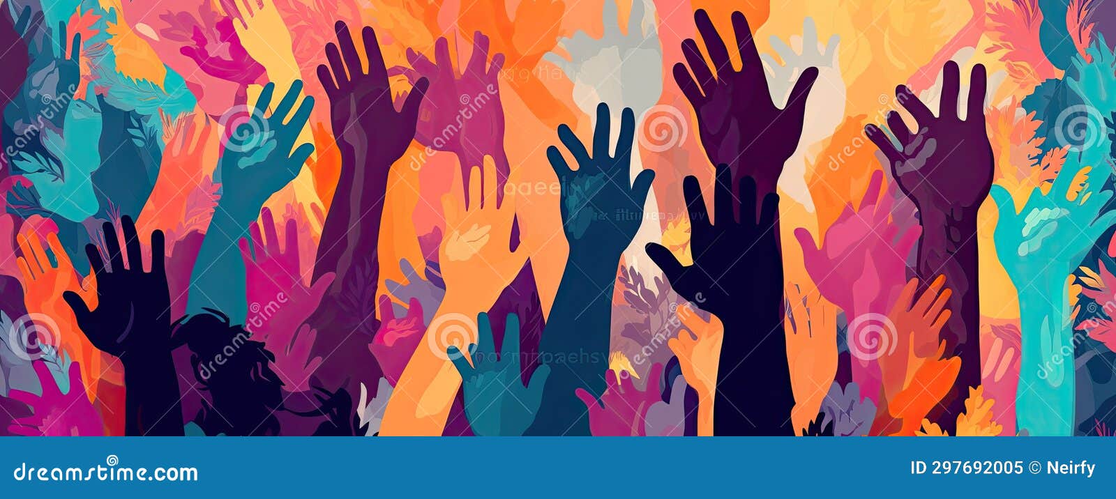 Diverse rised hands stock illustration. Illustration of raised - 297692005