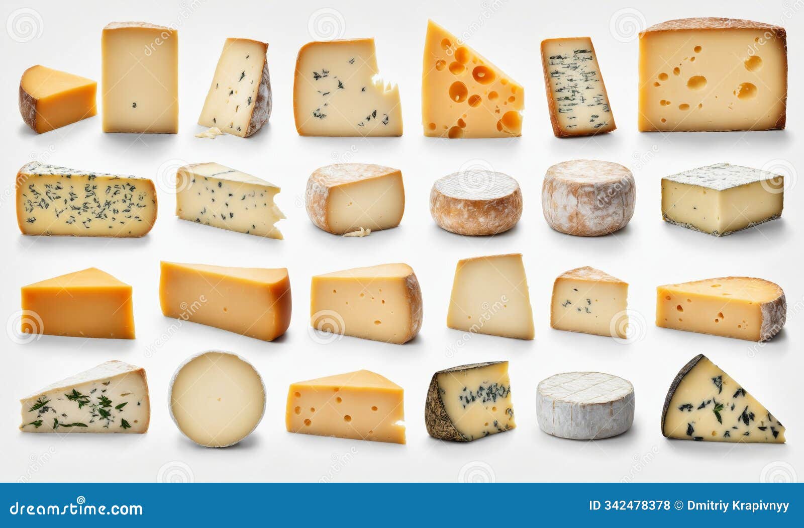 A Diverse Selection of Cheeses in Various Shapes and Types Isolated on ...