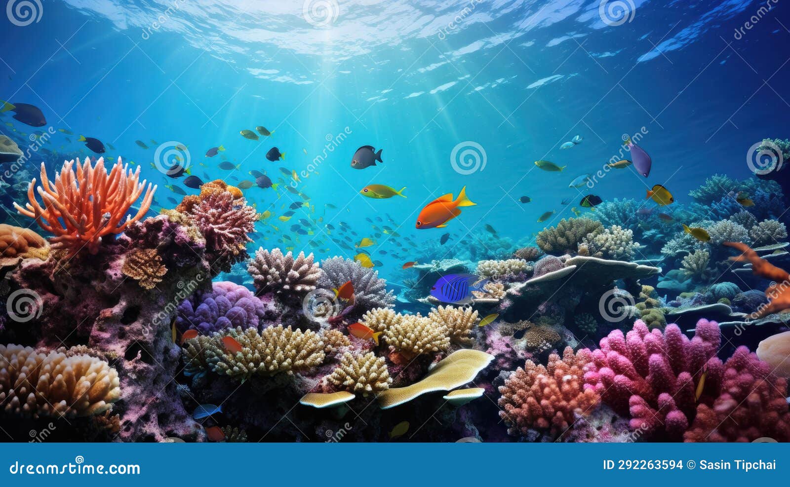 Diverse Soft Corals and a Shoal of Fish in a Tropical Reef Stock ...