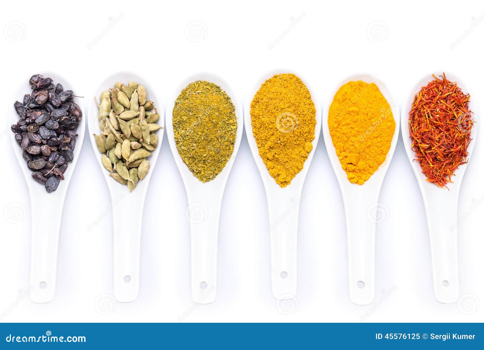 Diverse of Spices in a Spoon Isolated on White Background Stock Image ...