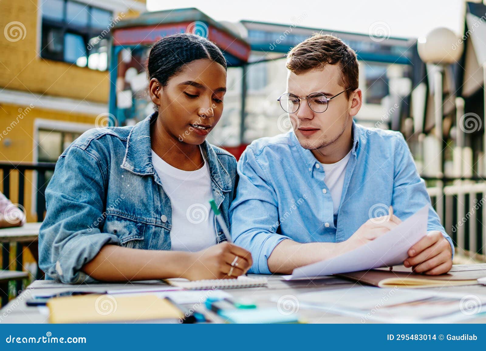 Diverse Students Collaborating on Common Project Stock Photo - Image of ...