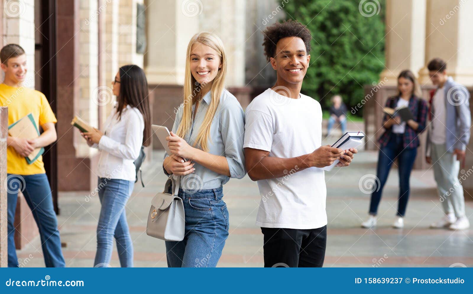 Diverse Students Resting in University Campus, Having Break Stock Image ...