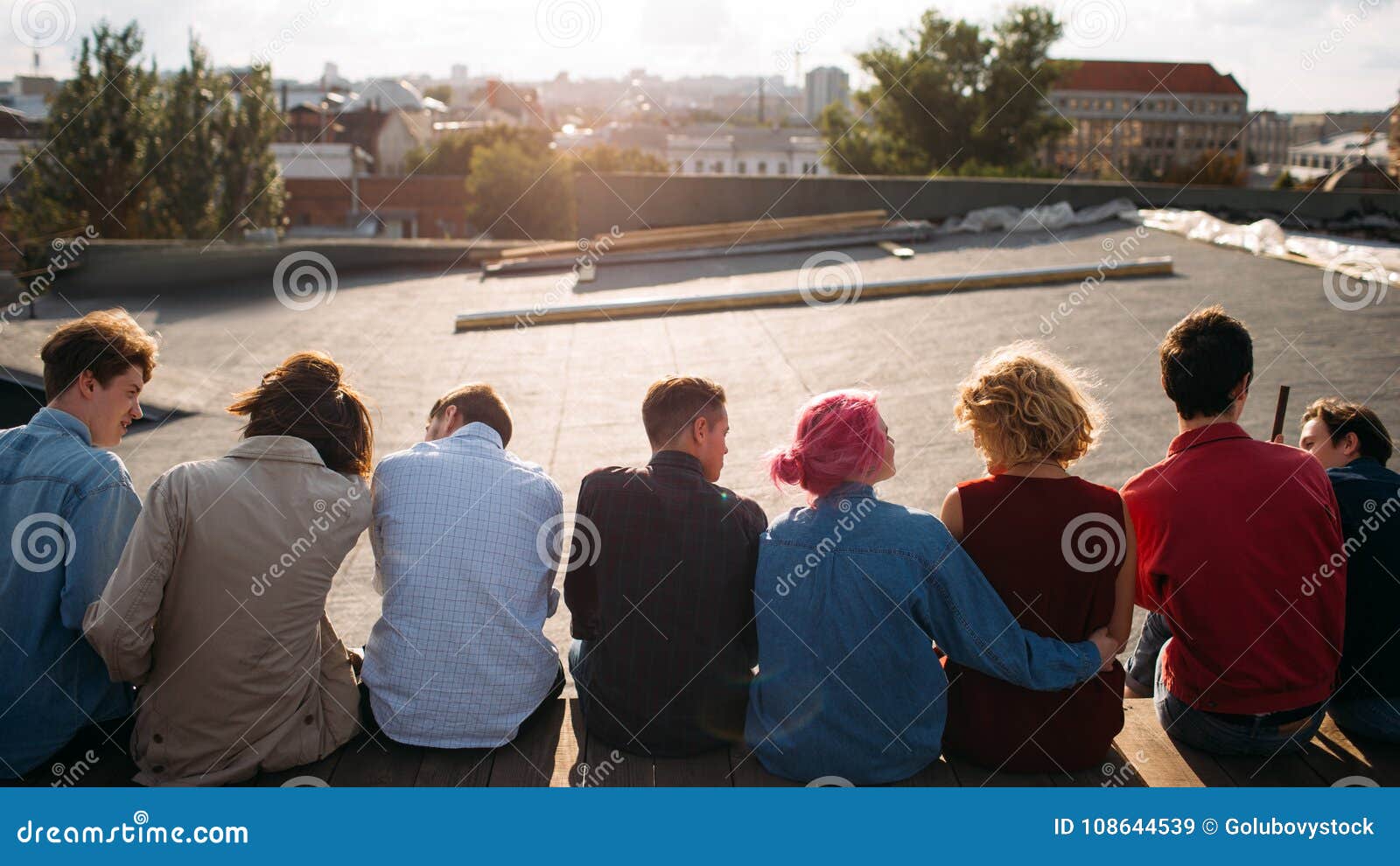 Diverse Students Rooftop Unity Communication Stock Image - Image of ...