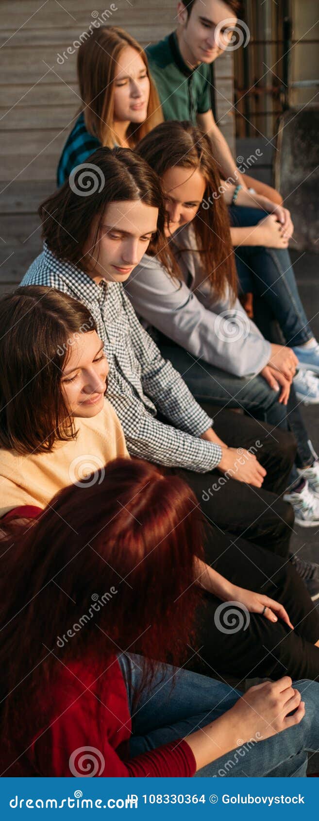 Diverse Students Rooftop Unity Communication Stock Photo - Image of ...
