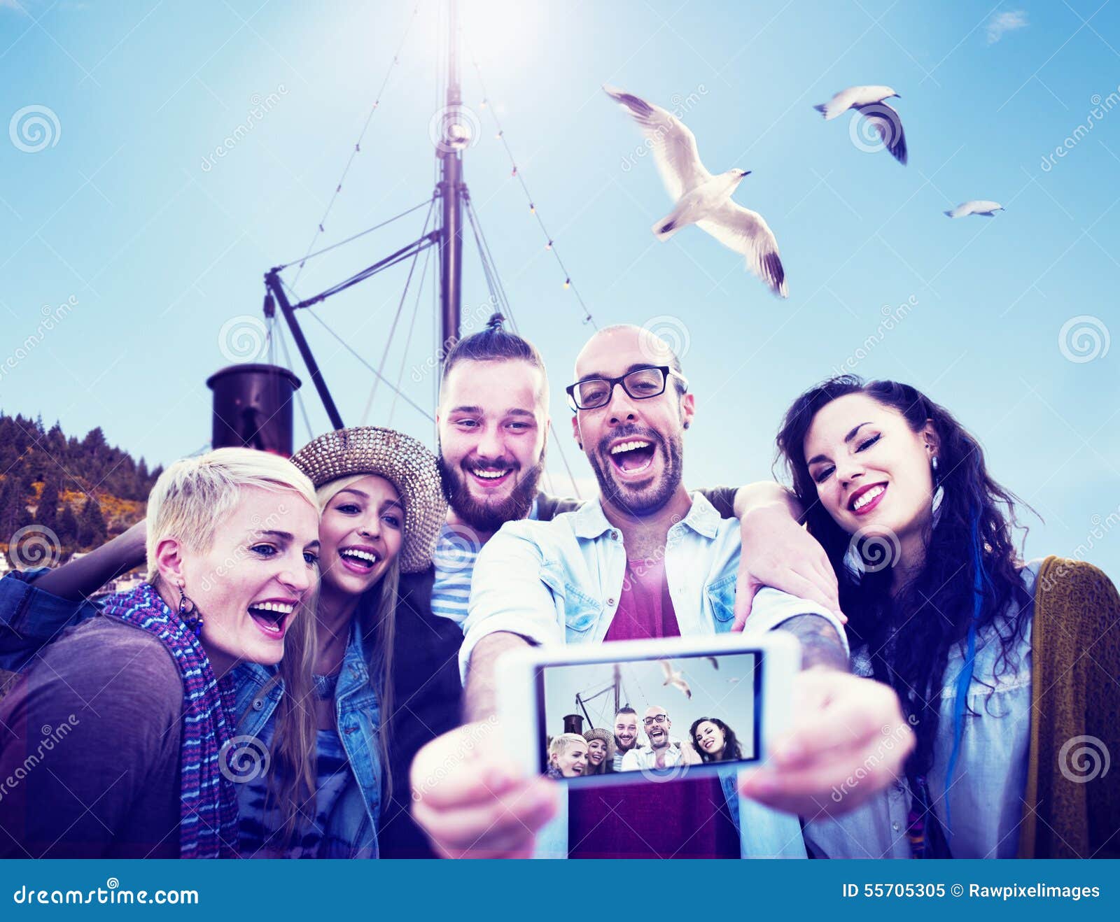 Diverse Summer Friends Fun Bonding Smart Phone Concept Stock Image ...