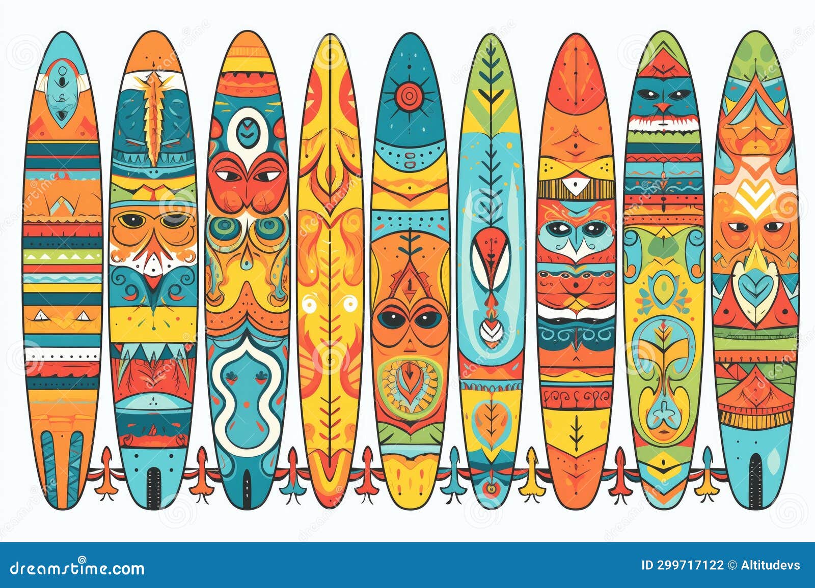 Diverse Surfboard Colors and Designs in a Lineup Stock Photo - Image of ...