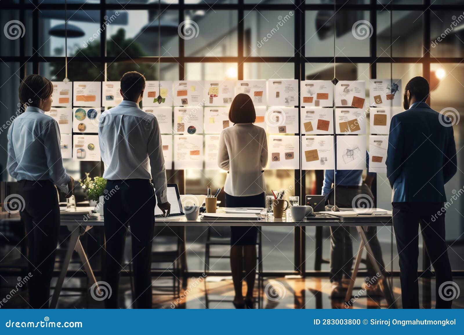 Diverse Team of Business Professionals Collaborating with Paper Notes ...