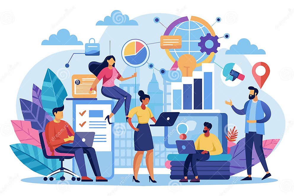 A Diverse Team Collaborates in a Vibrant Workspace, Sharing Ideas and ...