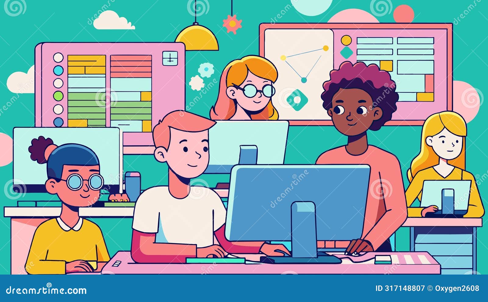 Diverse Team in Creative Office Workspace Illustration Stock ...