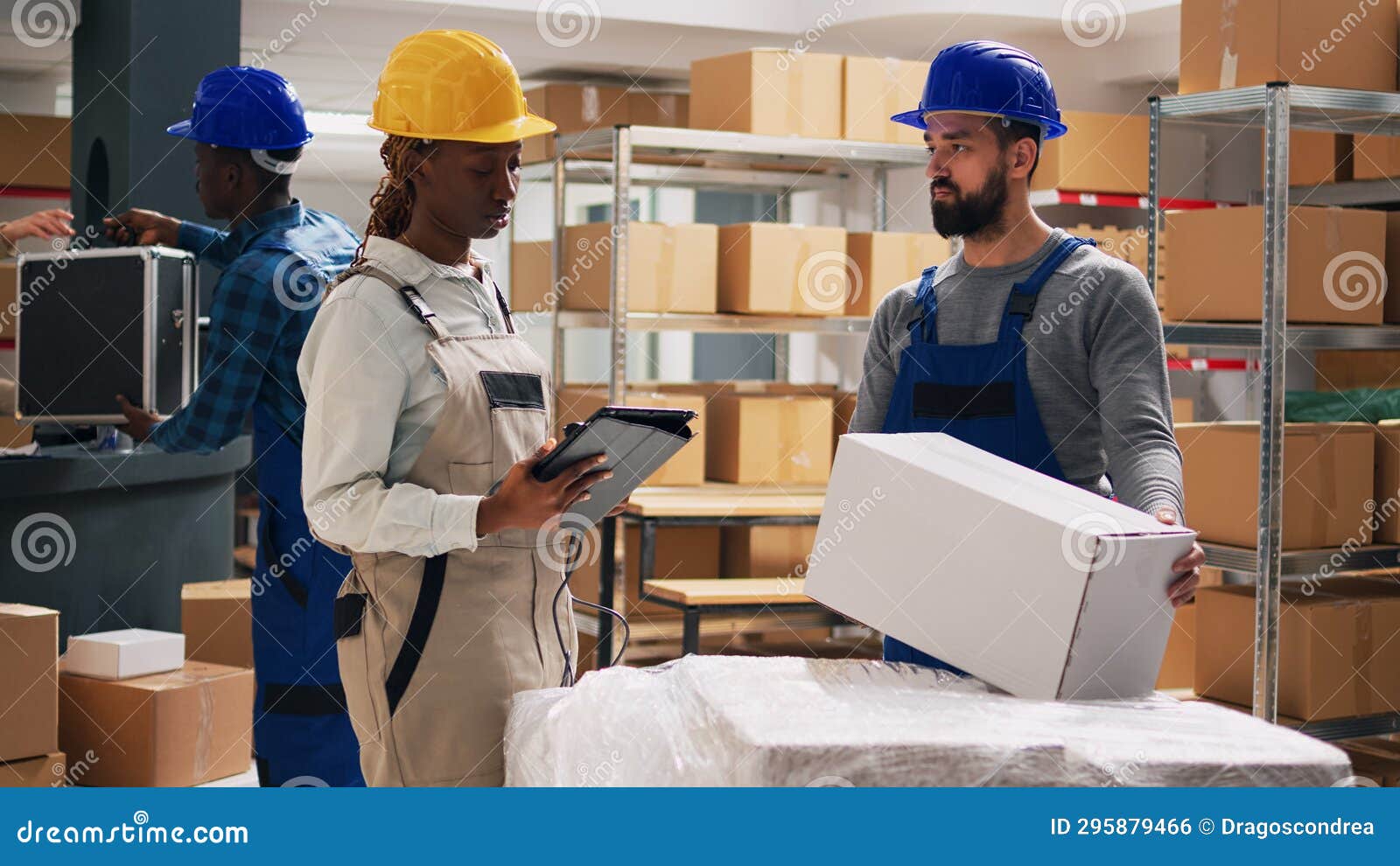 Diverse Team of Employees Scanning Boxes Barcodes Stock Photo - Image ...