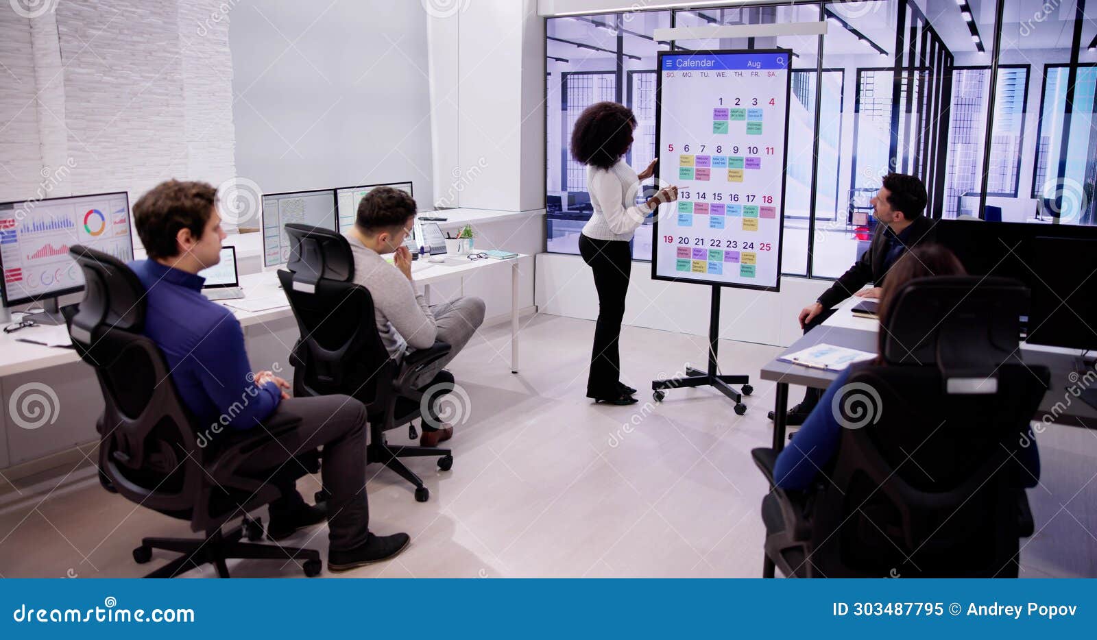 Diverse Team Meeting with TV Screen Stock Image - Image of advisor ...