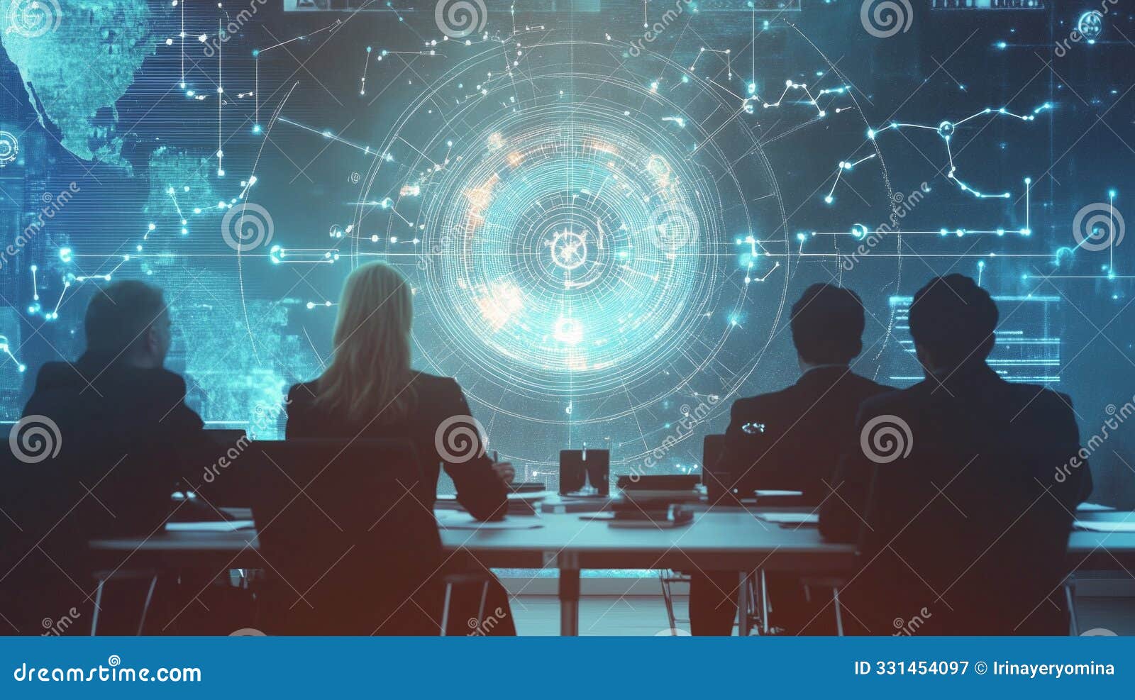 Diverse Group of Professionals Analyzing Data from a Futuristic ...