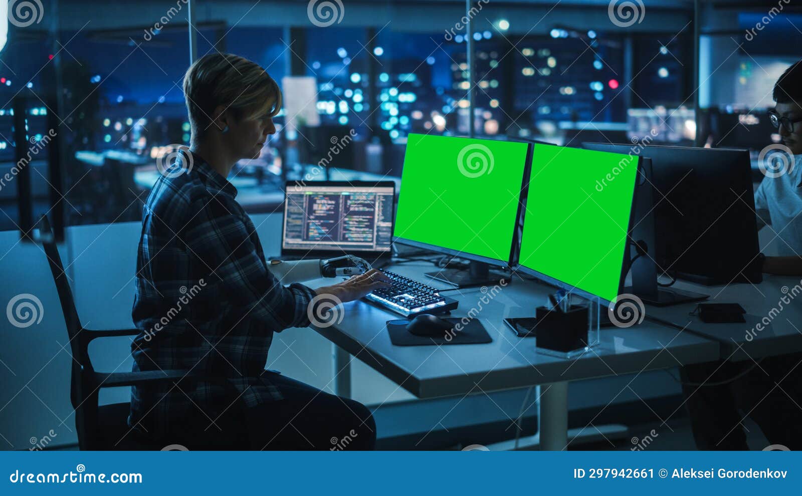 Diverse Teamwork in Office at Night: Person with Disability Using ...