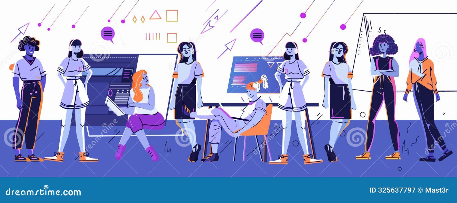Coding Teamwork Concept Create Code Of Programming Language Cartoon Vector