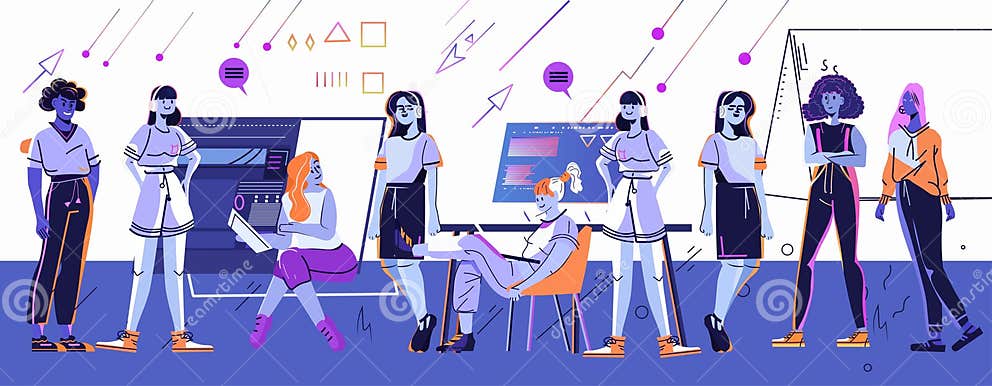 Diverse Tech Community People Group Coding Teamwork Vibrant Colors ...