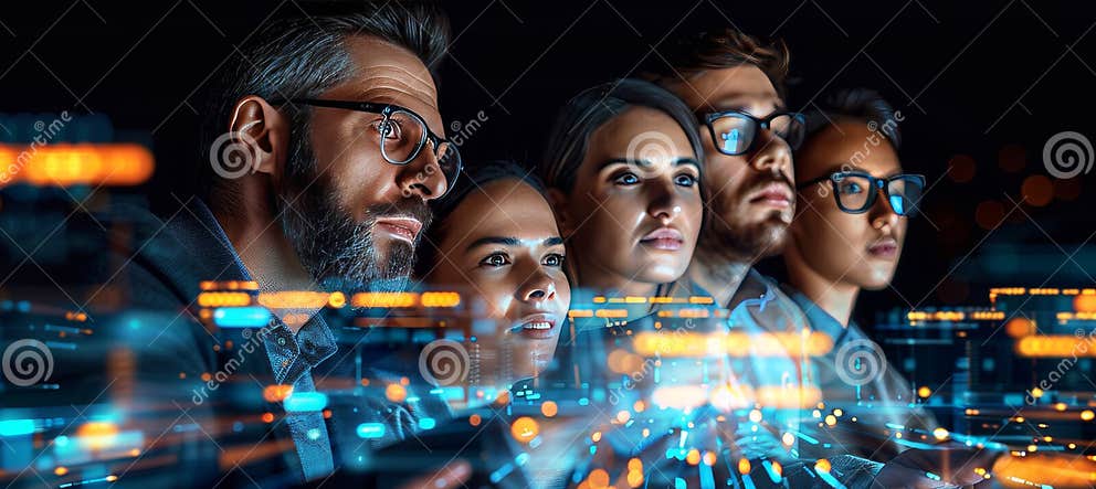 Diverse Tech Team Immersed in Augmented Reality Data Analysis, Modern ...