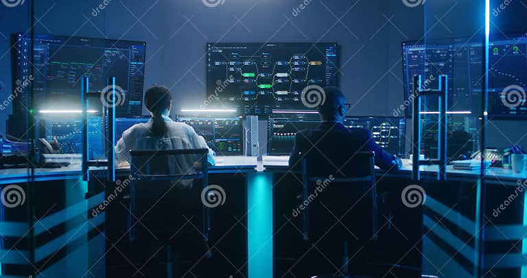 Diverse it Technical Specialists Work on Computers in Monitoring Office ...