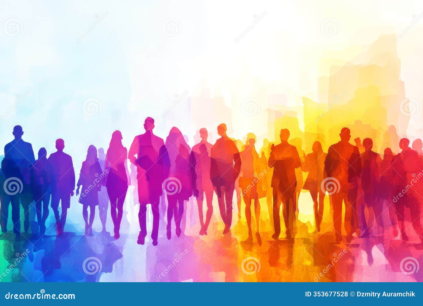 Diverse Watercolor Figures in Multiple Colors on a White Canvas ...