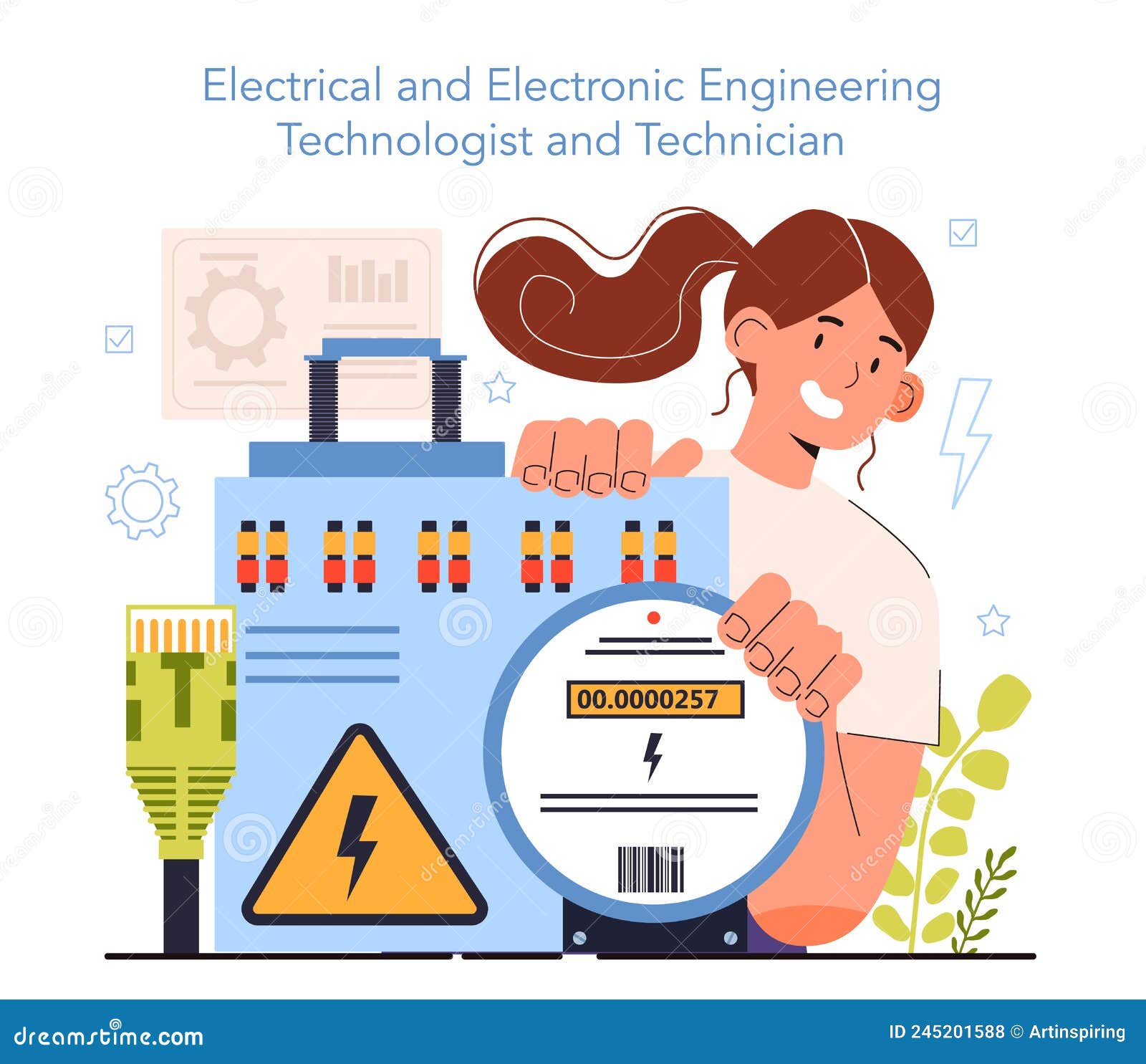 A Female Electrical Engineer Holds A Digital Multimeter In His Hand And ...