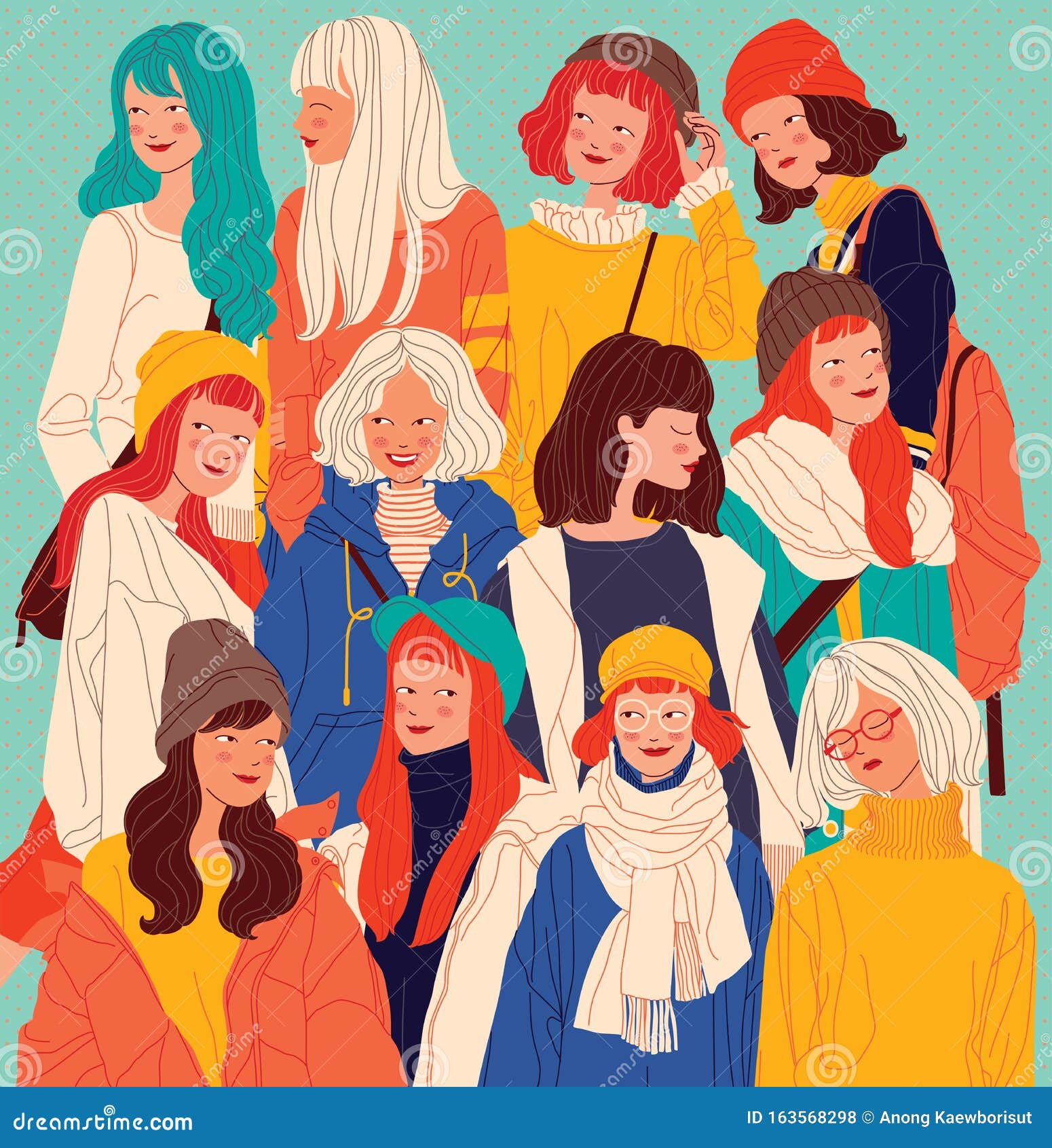 Diverse Women Faces Background, Women Different Style Stock Vector ...