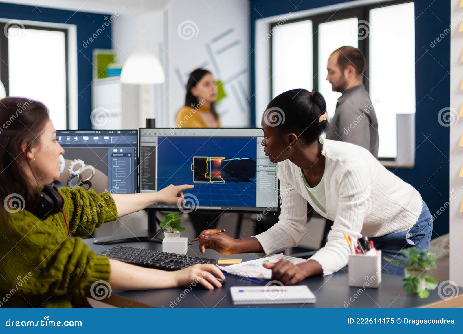 Diverse Women Game Software Developers Creating Game Interface Stock ...