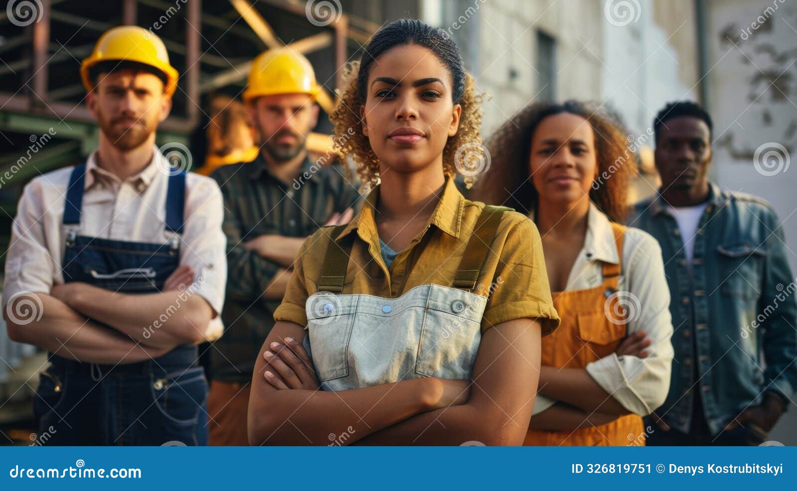 Diverse Workers Stand United on Construction Site Stock Illustration ...