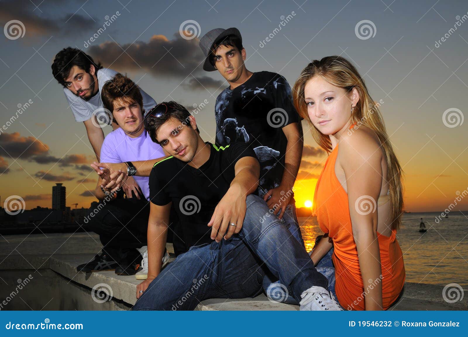 Diverse Young Team Posing at Sunset Stock Photo - Image of guys ...