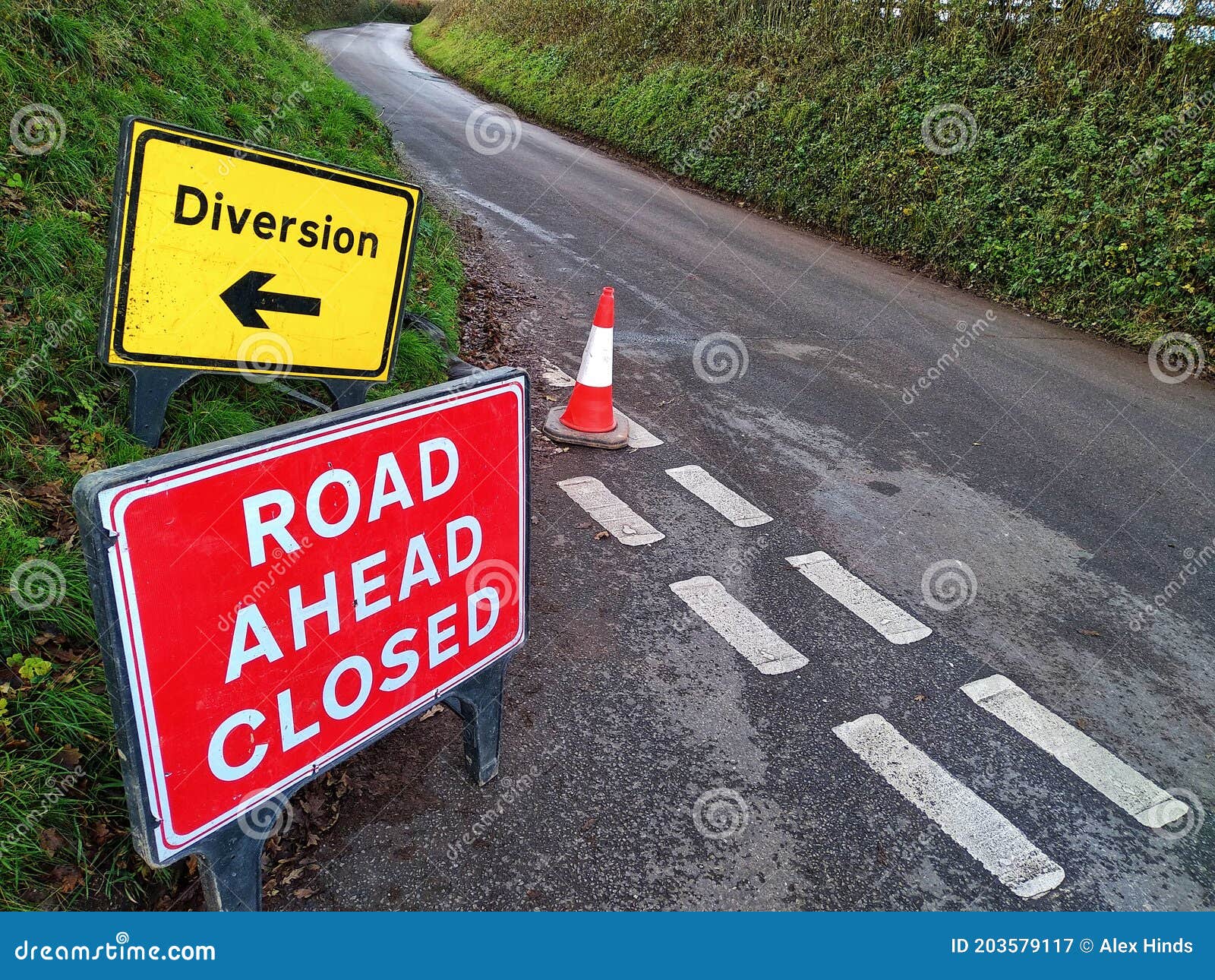Diversion Road Ahead Closed Stock Image - Image of highway, direction ...