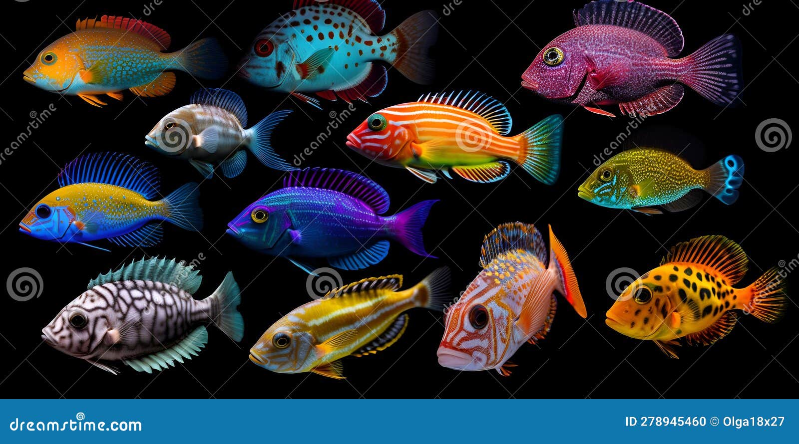 Diversity of Bright Tropical Fish Isolated on Black Background ...