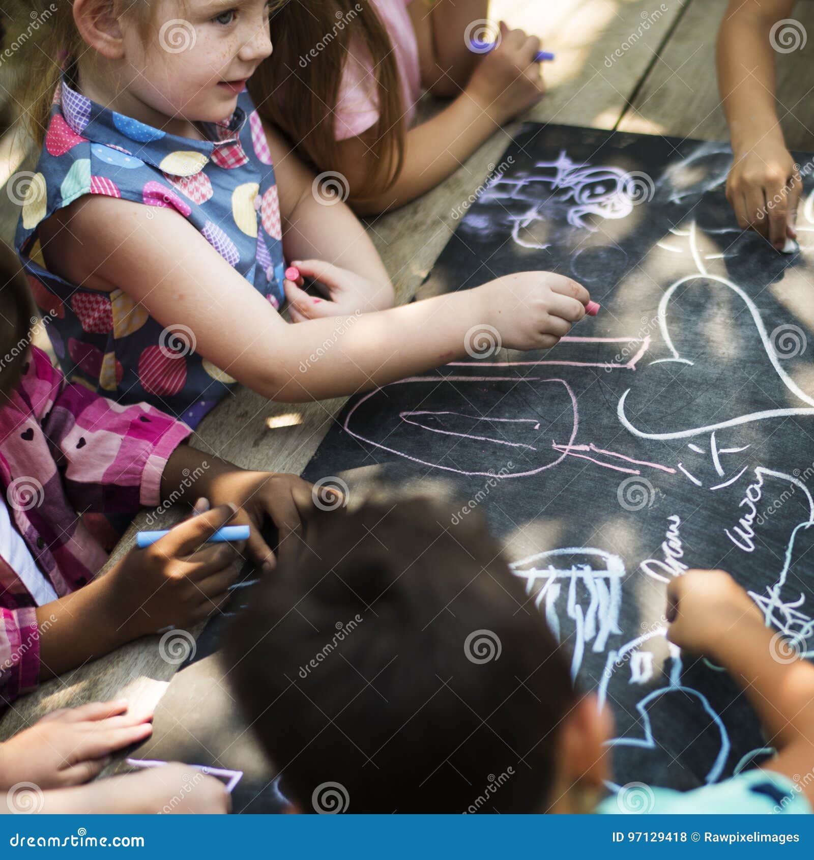Diversity Group of Kids Drawing Chalk Board Stock Photo - Image of ...