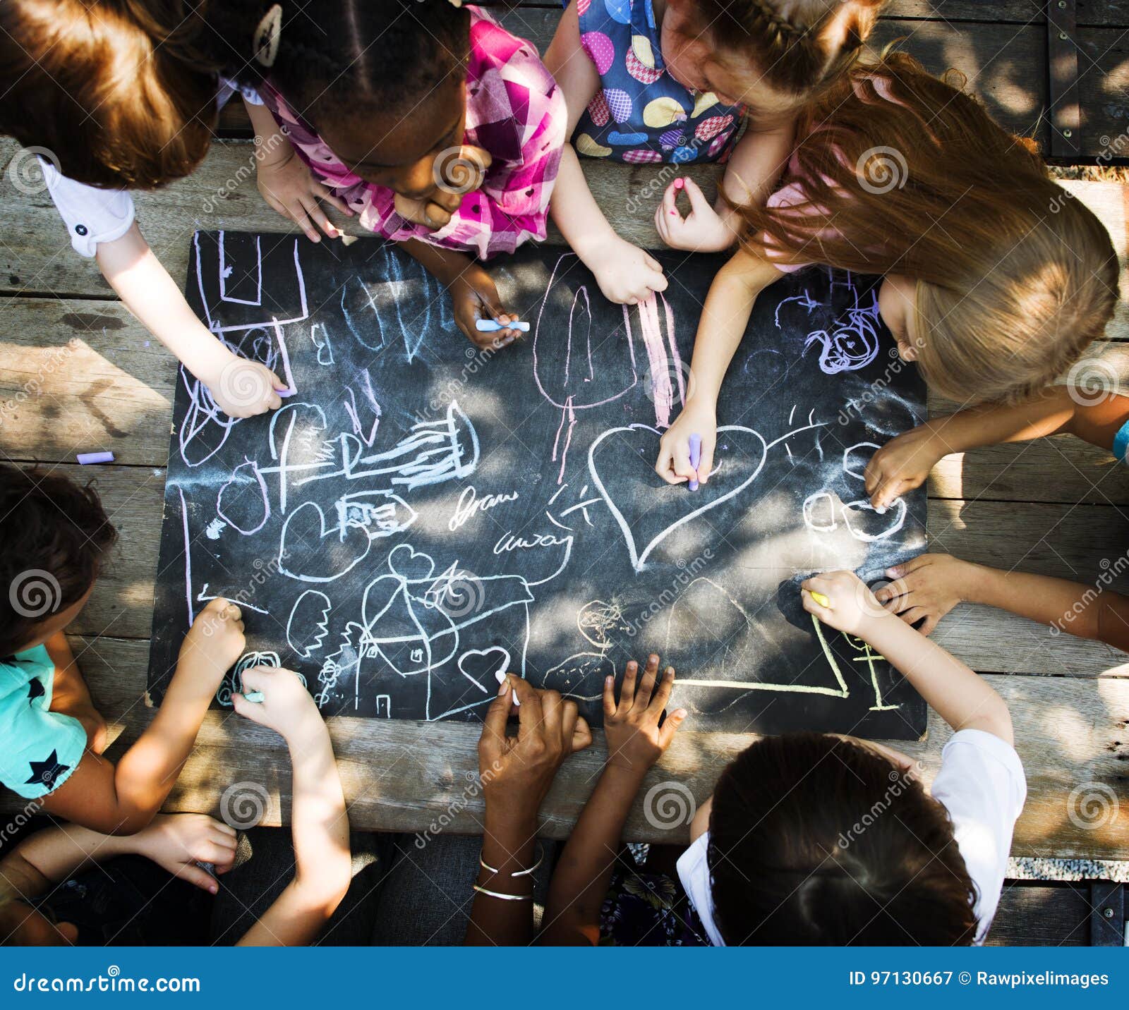 Diversity Group of Kids Drawing Chalk Board Stock Image - Image of ...