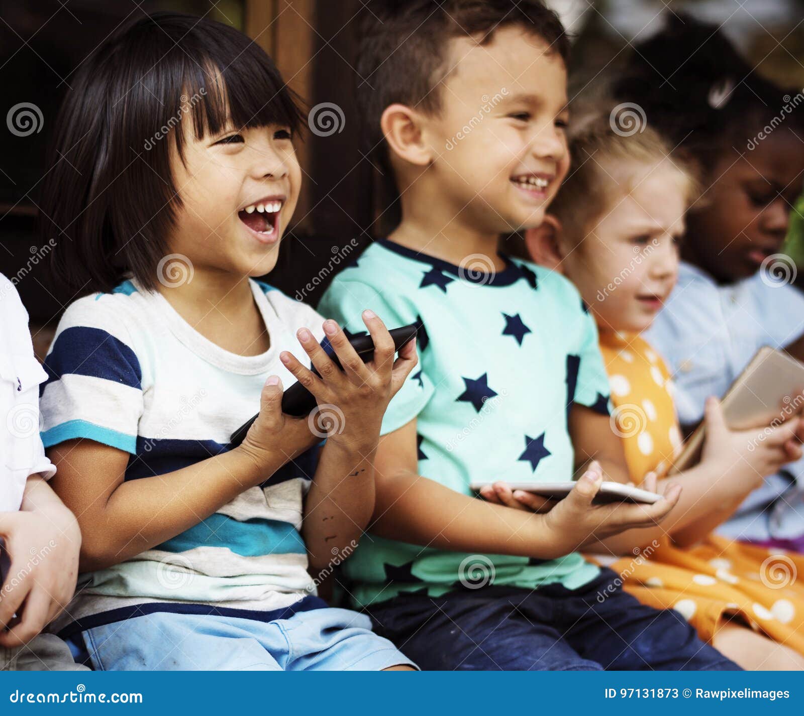 Diversity Group of Kids Playing Phone Stock Image - Image of play ...